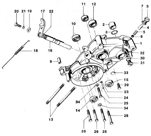 Exploded view carter links Kreidler 5V Indirecte schakeling
