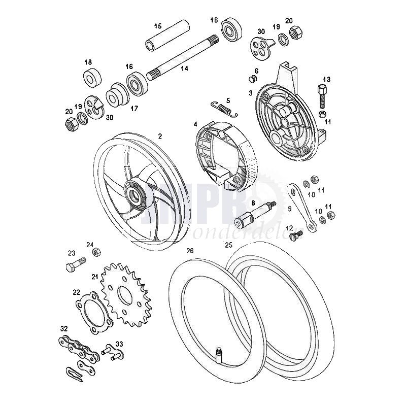 Achterwiel Tomos Flexer exploded view