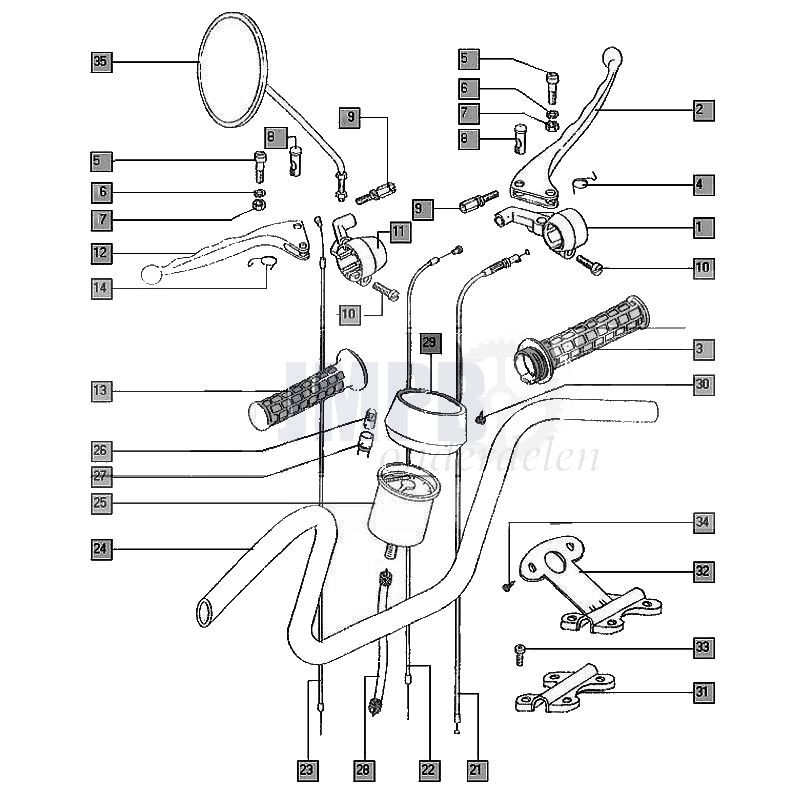 Exploded view tekening Tomos Flexer remhandles