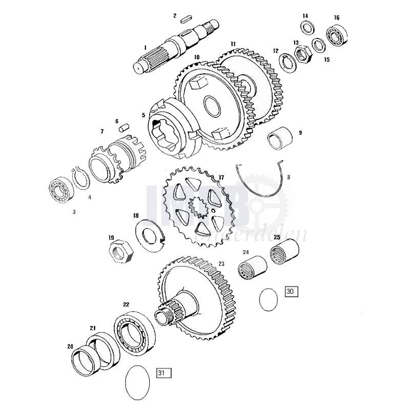 Exploded view tekening hoofdas Tomos A35