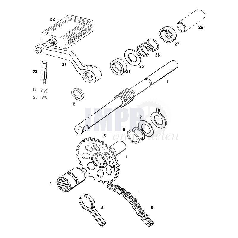 Exploded view tekening trapas Tomos Standard