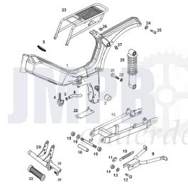 Exploded view tekening achterbrug Tomos Standard