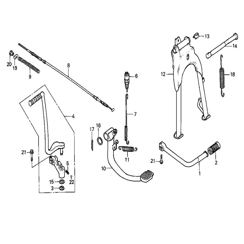 Exploded View Pedalen / Kickstart / Standaard Honda MB50