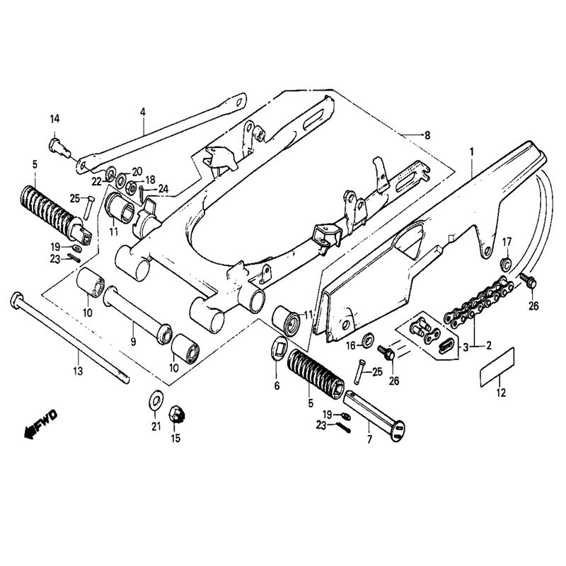 Exploded View Achterbrug Honda MB50