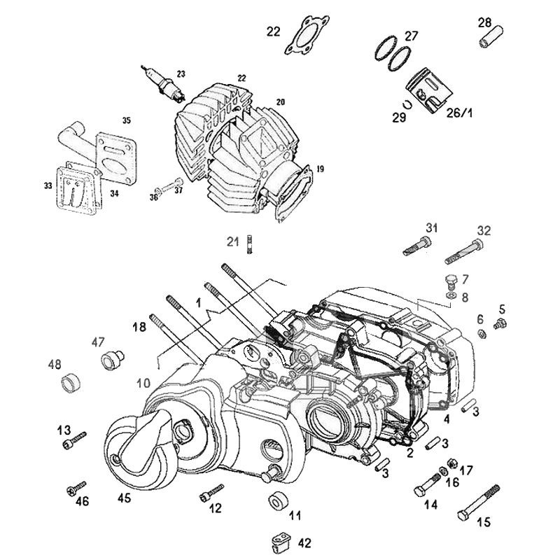 Exploded view tekening Carter Cilinder Tomos Standard