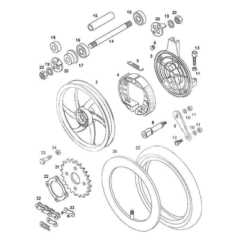 Achterwiel Tomos Standard exploded view